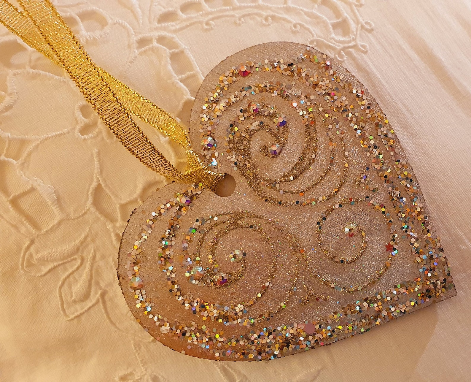 Decorated Heart Hand-decorated Sparkling Silver Wooden - Etsy