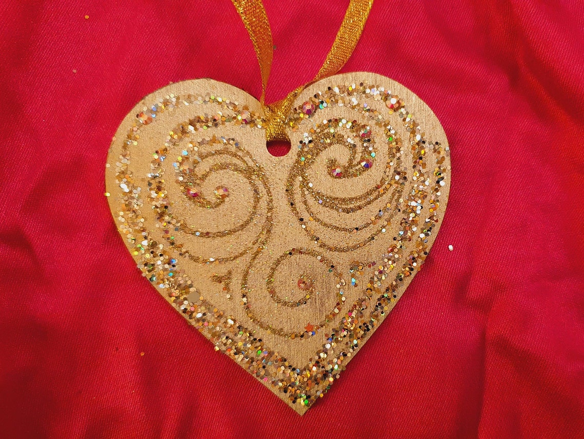 Decorated Heart Hand-decorated Sparkling Silver Wooden - Etsy