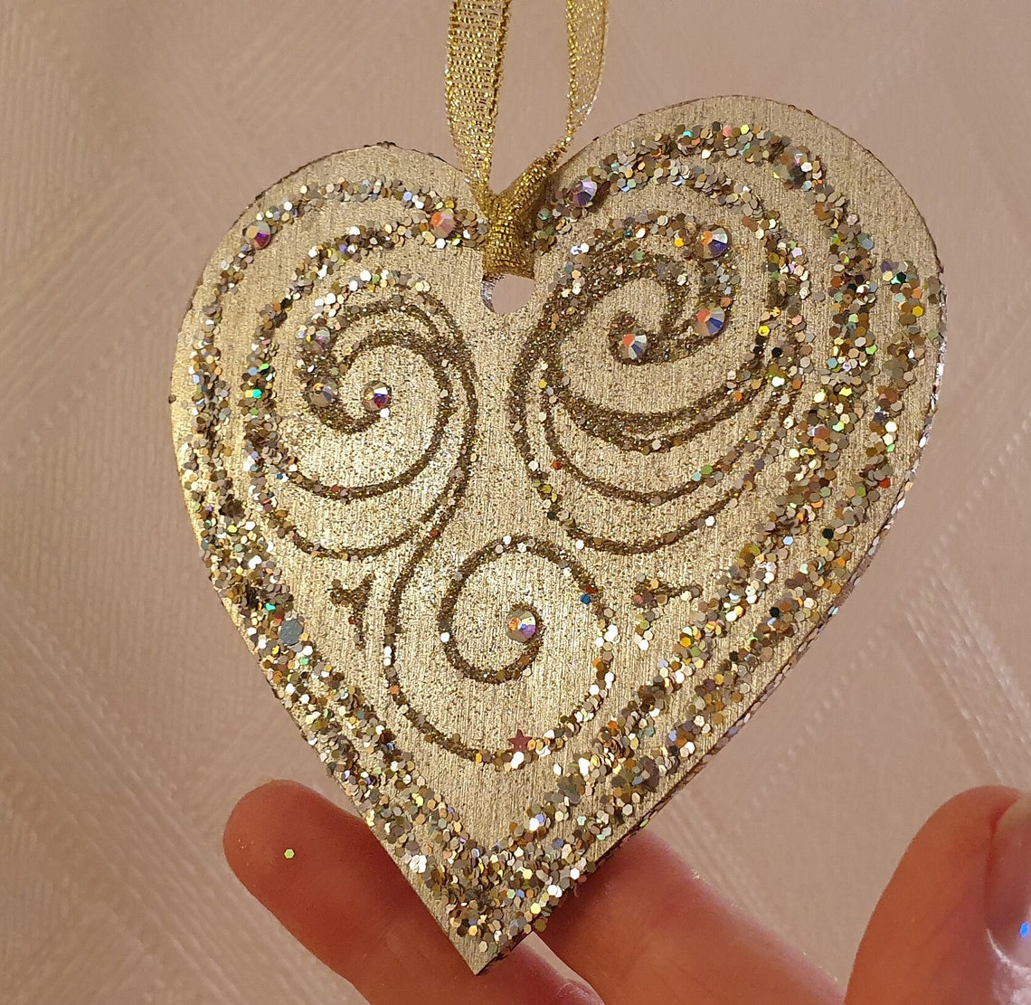 Decorated Heart Hand-decorated Sparkling Silver Wooden - Etsy