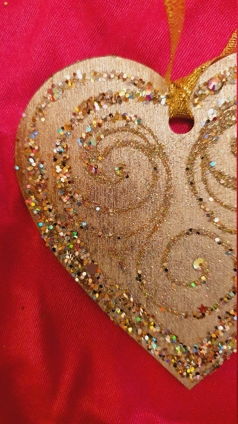 Decorated Heart Hand-decorated Sparkling Silver Wooden - Etsy
