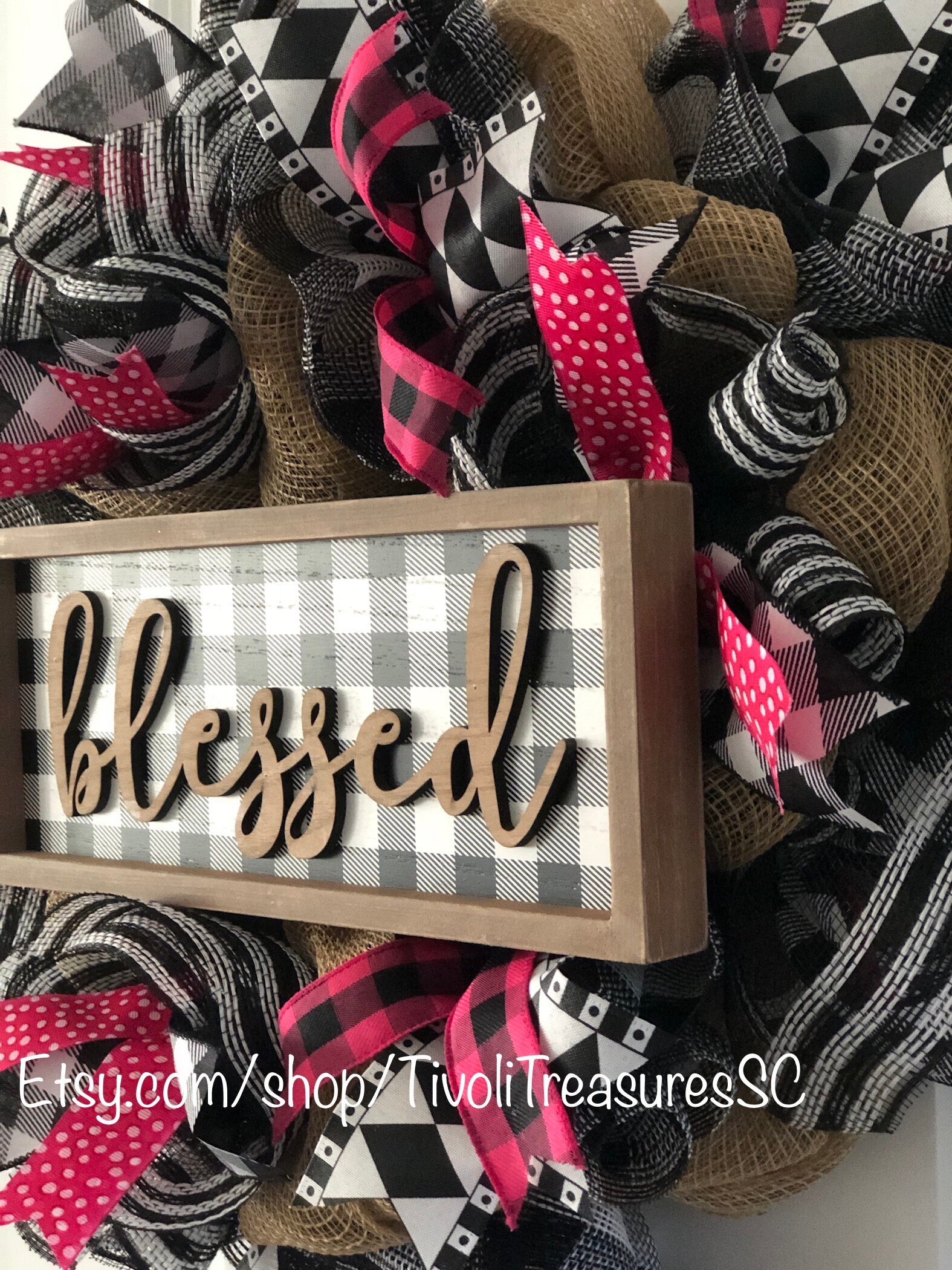 Blessed Wreath, Buffalo Check Wreath, Spiritual Gift, Everyday Wreath ...
