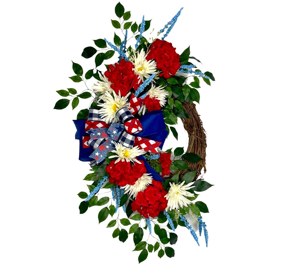 Patriotic Twig Wreath for Front Door, July 4th Red White and Blue Party ...