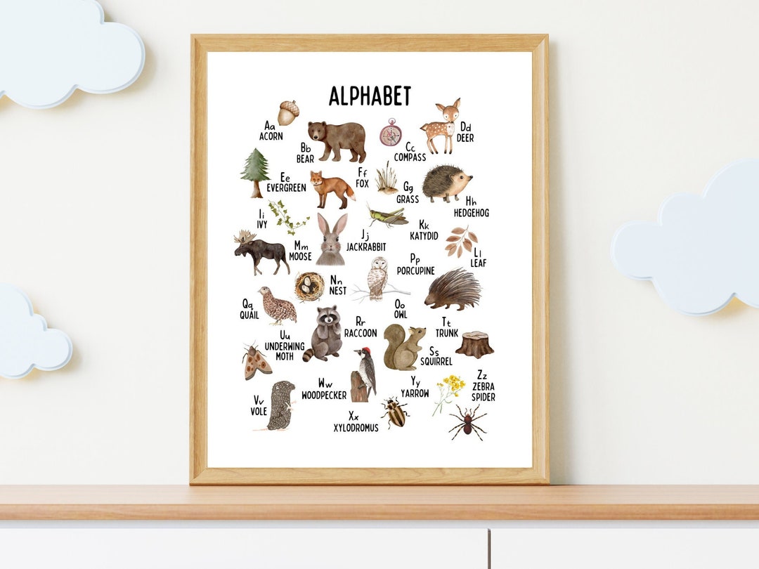 Woodland Alphabet Nursery Print. Digital Nursery Decor. Animal Alphabet ...