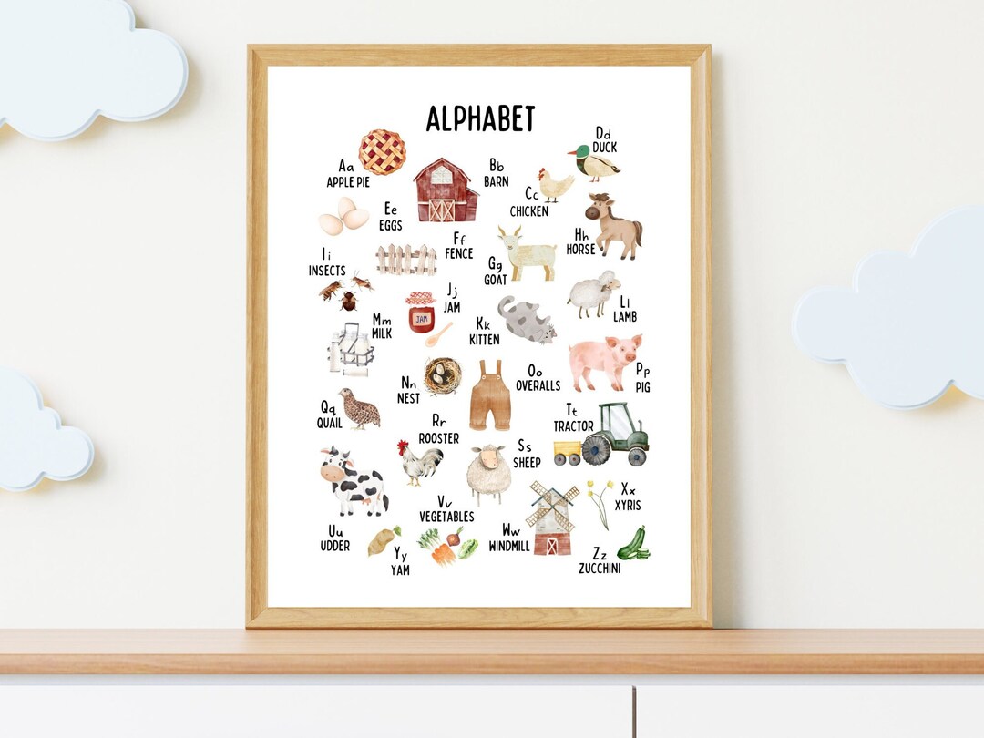Barnyard Alphabet Nursery Print. Digital Nursery Decor. Animal Alphabet ...