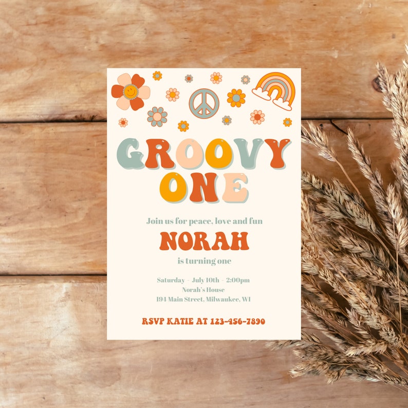 Editable Groovy One Birthday Invitation. First Birthday - Etsy Singapore