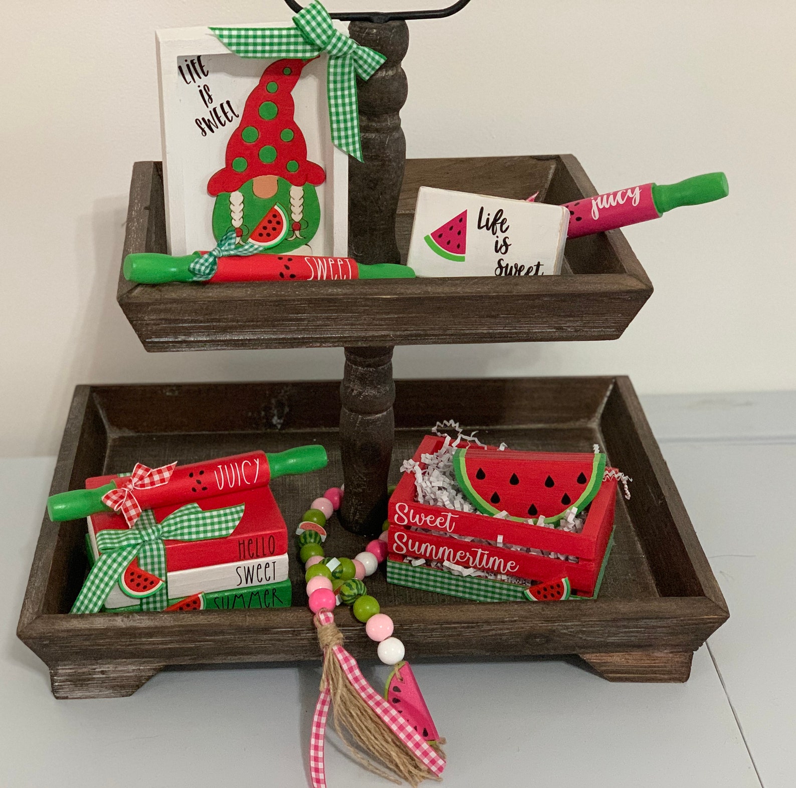 Watermelon Decor/farmhouse Watermelon Decor/watermelon Tiered Tray ...