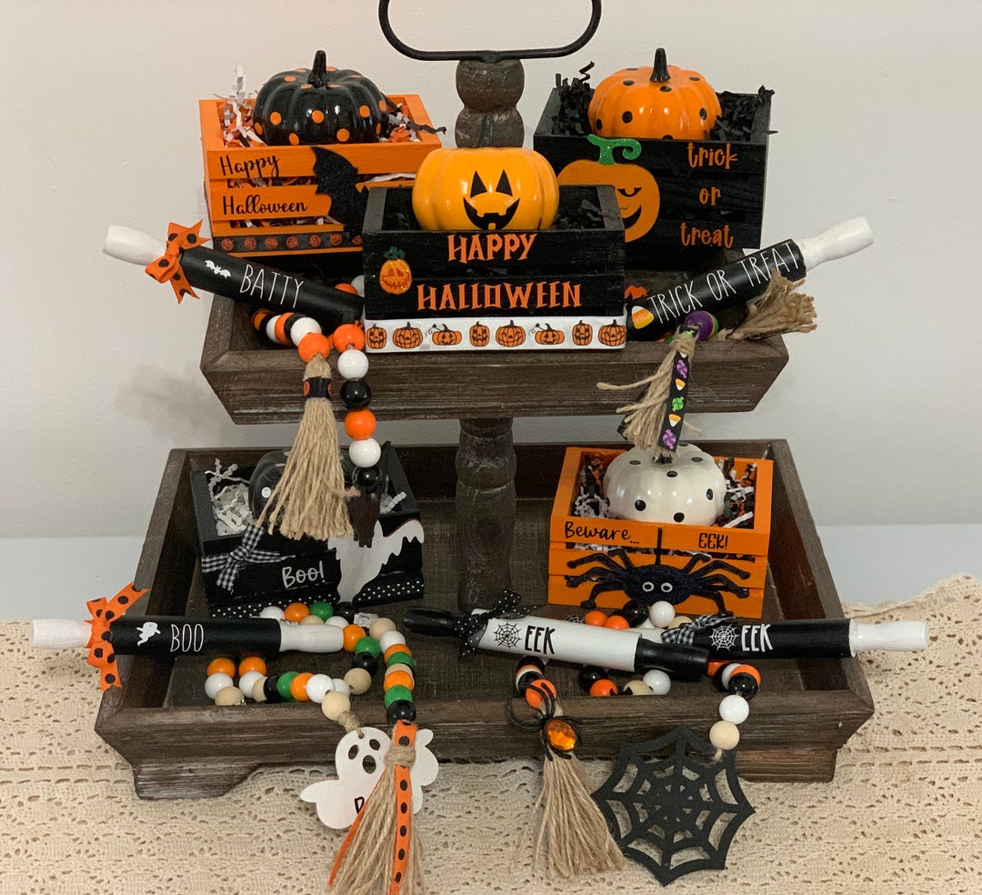 Halloween Tier Tray Decor/halloween Tier Tray/halloween Wood Bead ...