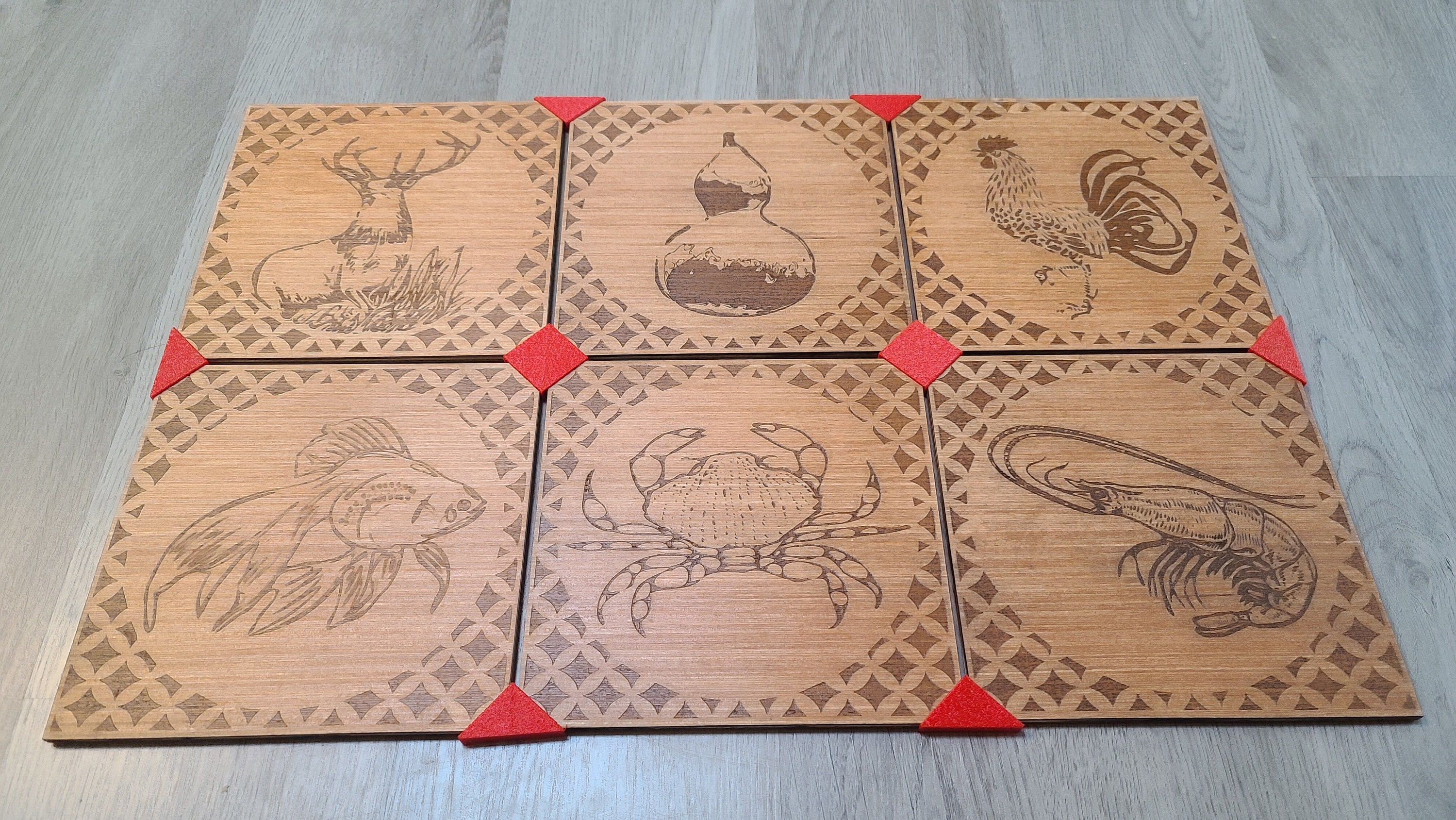 Rustic Laser Engraved Bau Cua Ca Cop (fish Prawn Crab) 14"x21" Board ...