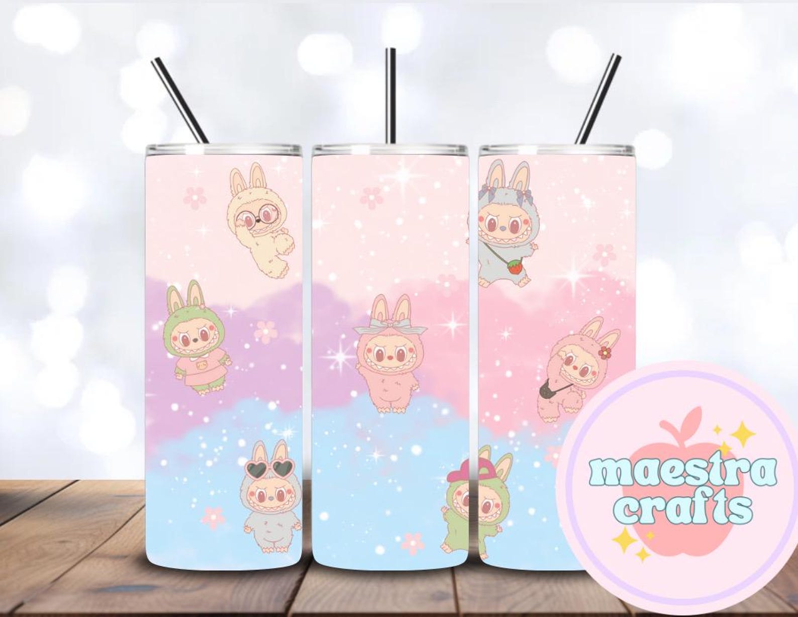 Cute Pastel Labubu Tumbler Wrap, 20oz Tumbler Wrap, Popular Tumbler ...