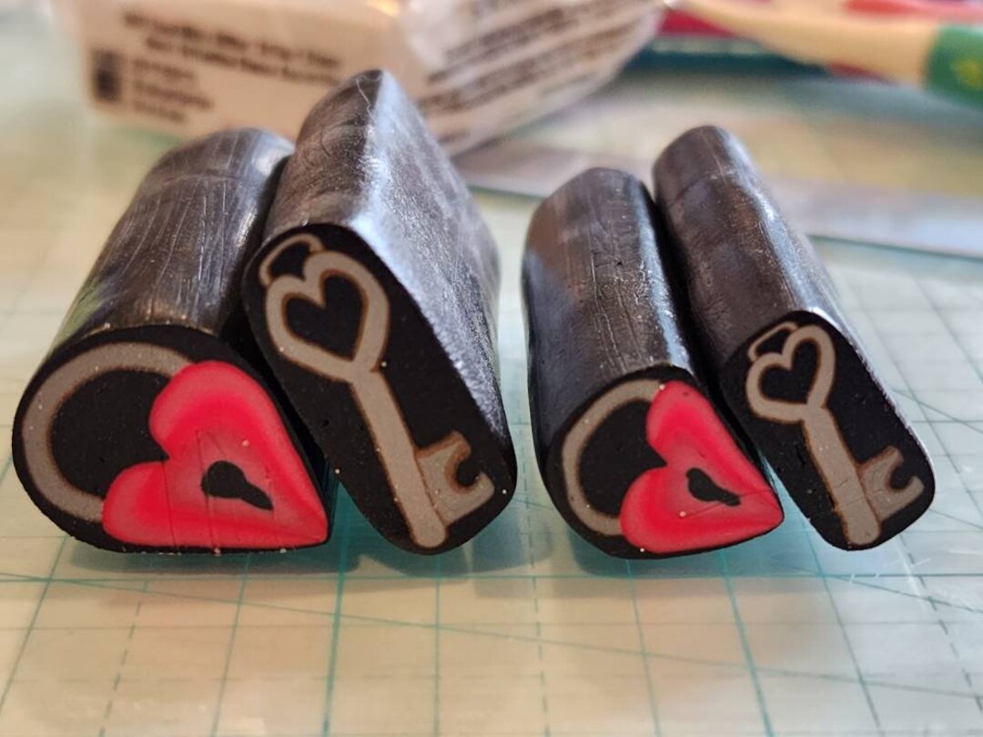Raw Polymer Clay Heart Locket and Heart Key Canes With Silver Keys and ...