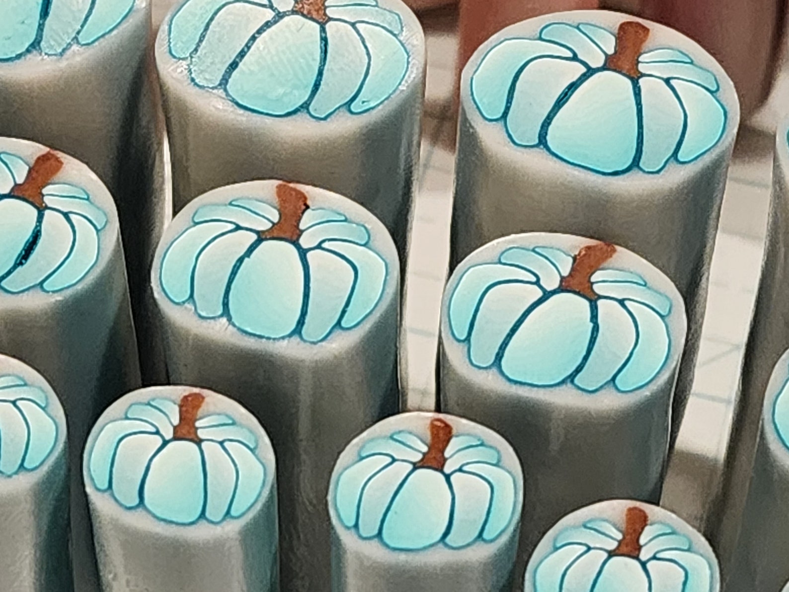 Raw Polymer Clay Cane 3D Teal Pumpkin With Gradients and Brown Stem ...