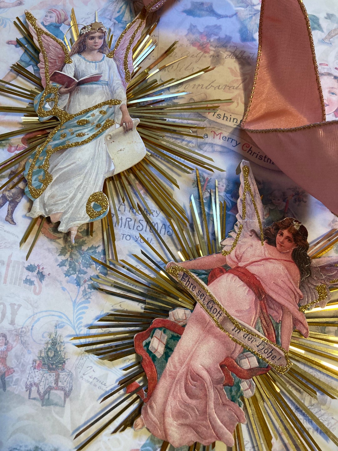 Vintage 1982 Silvestri Dresden Style Tinseled Angel Ornaments - Etsy
