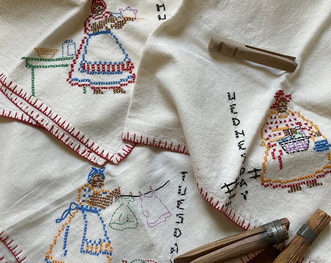 RARE Vintage Black Americana Days of the Week Chore Linen Kitchen ...