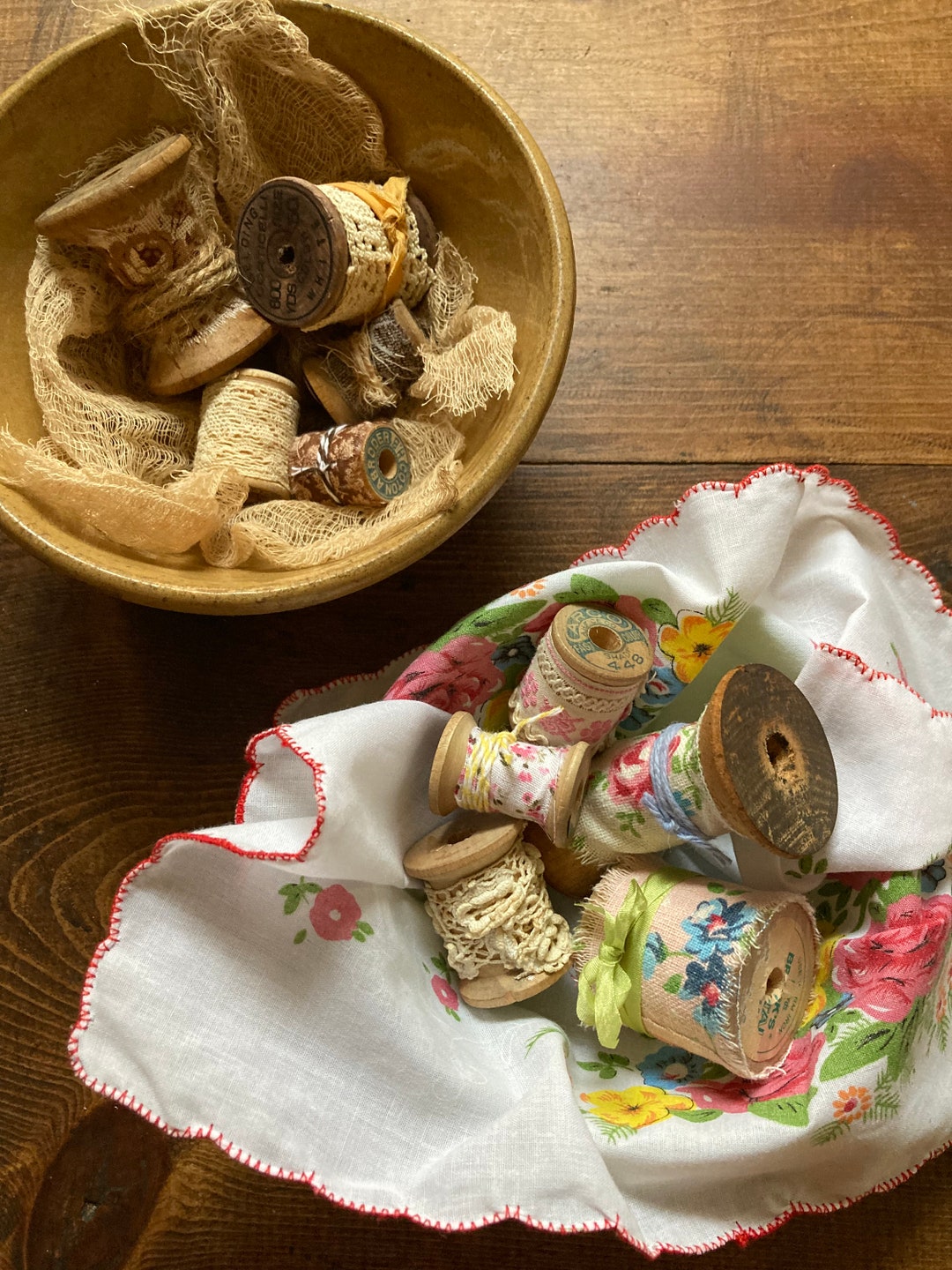 MBG Vintage 1920-60s Primitive or Cottage Style Thread Spools Bowl ...