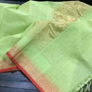Parrot Green Ponduru Khadi Saree With Zari Borders - Etsy