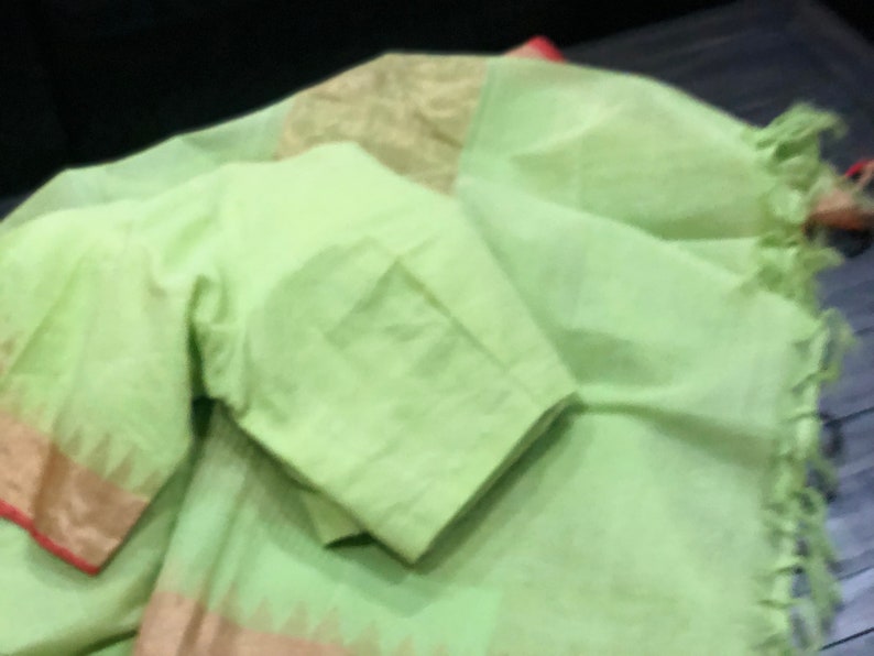 Parrot Green Ponduru Khadi Saree With Zari Borders - Etsy