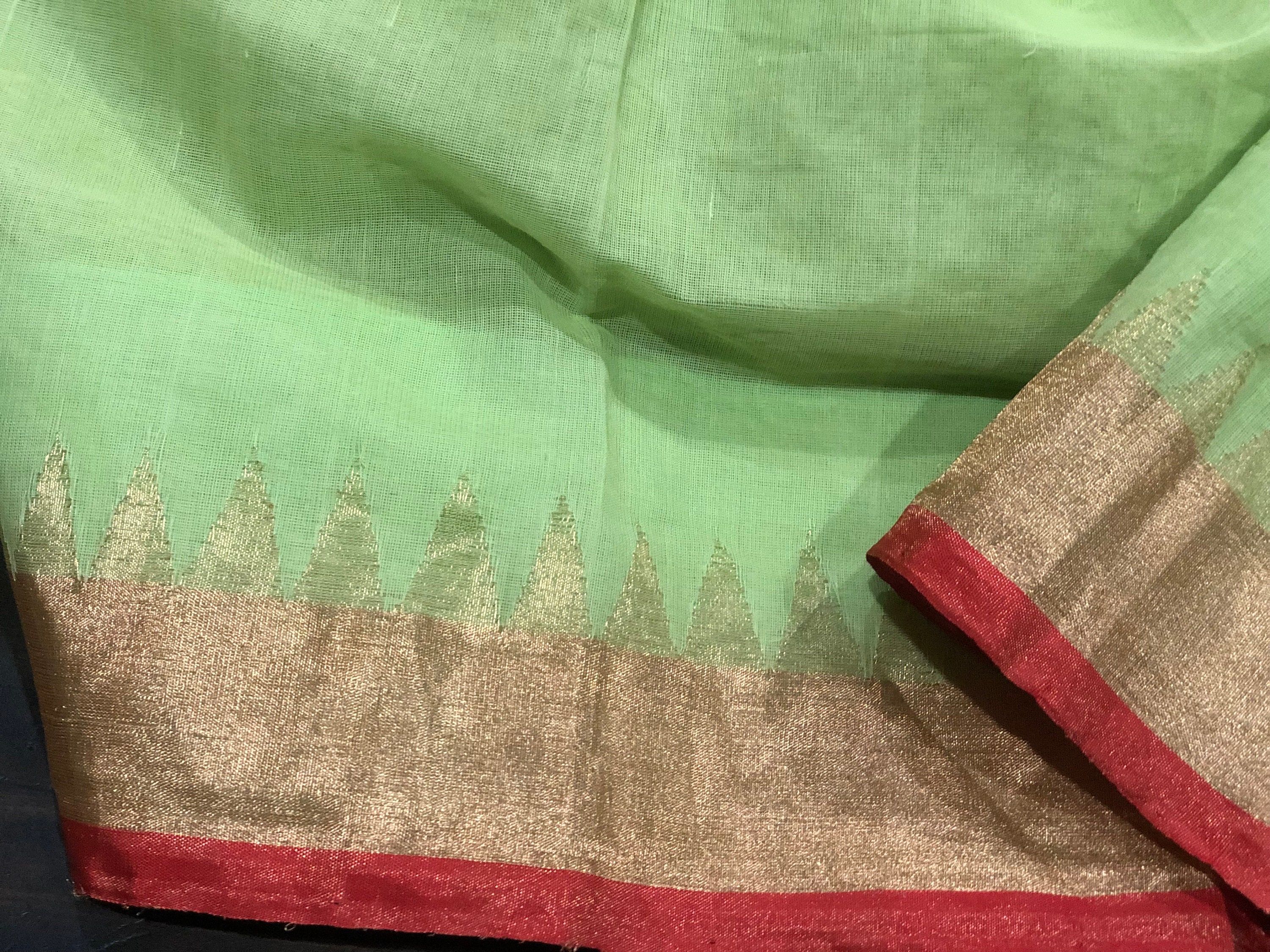 Parrot Green Ponduru Khadi Saree With Zari Borders - Etsy