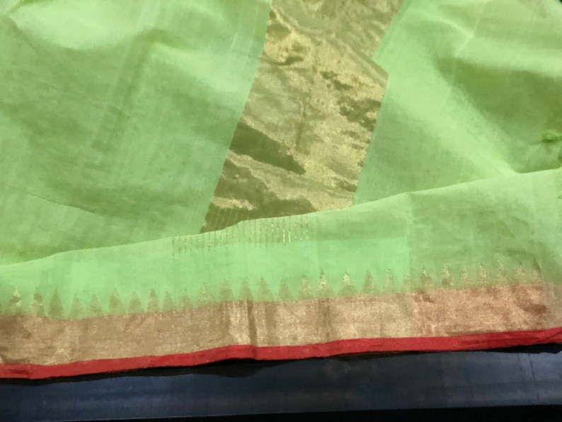 Parrot Green Ponduru Khadi Saree With Zari Borders - Etsy