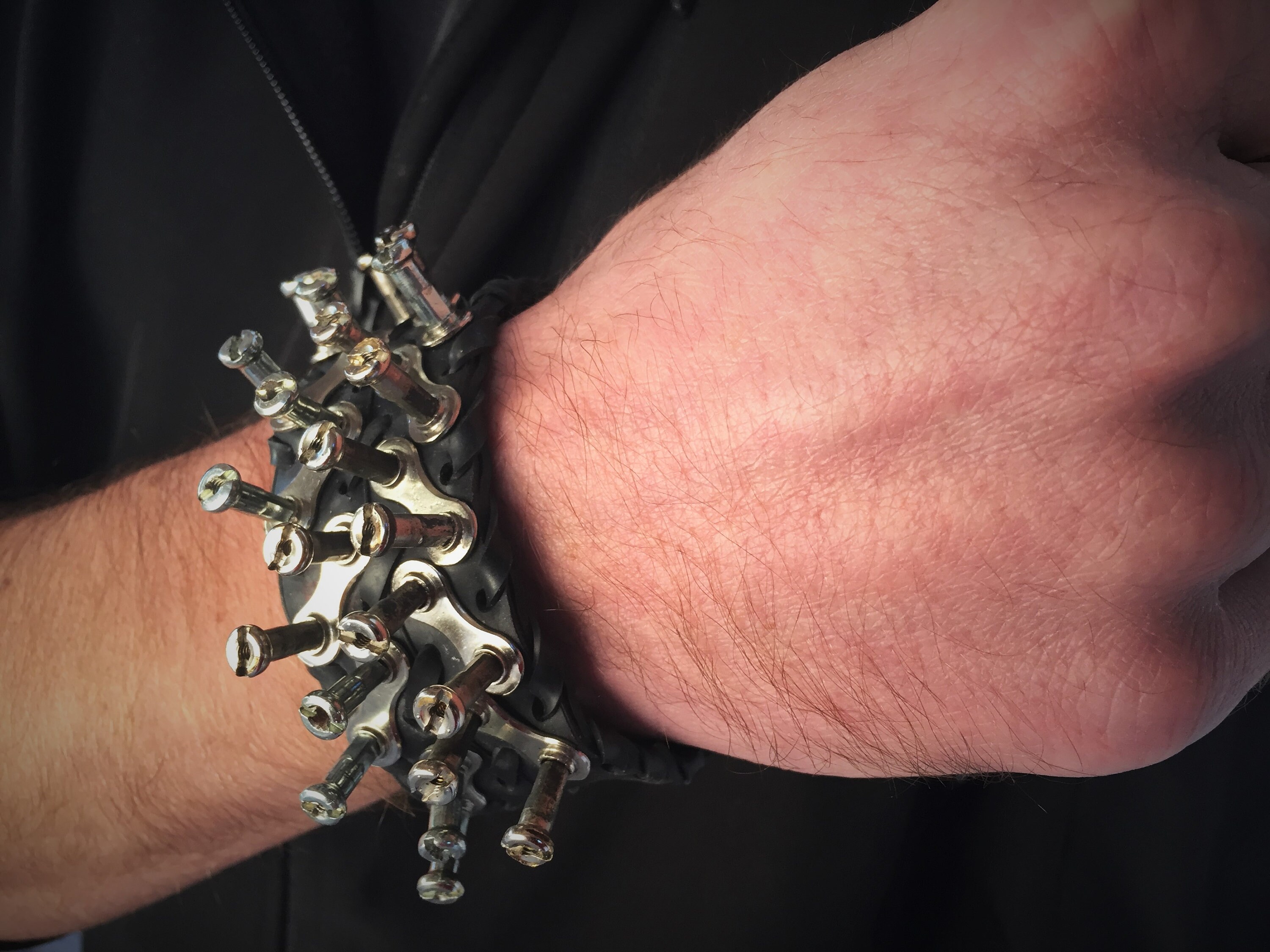 Riveted Spike Cuff Bracelet Bike Chain Links & Inner Tube With Bicycle ...