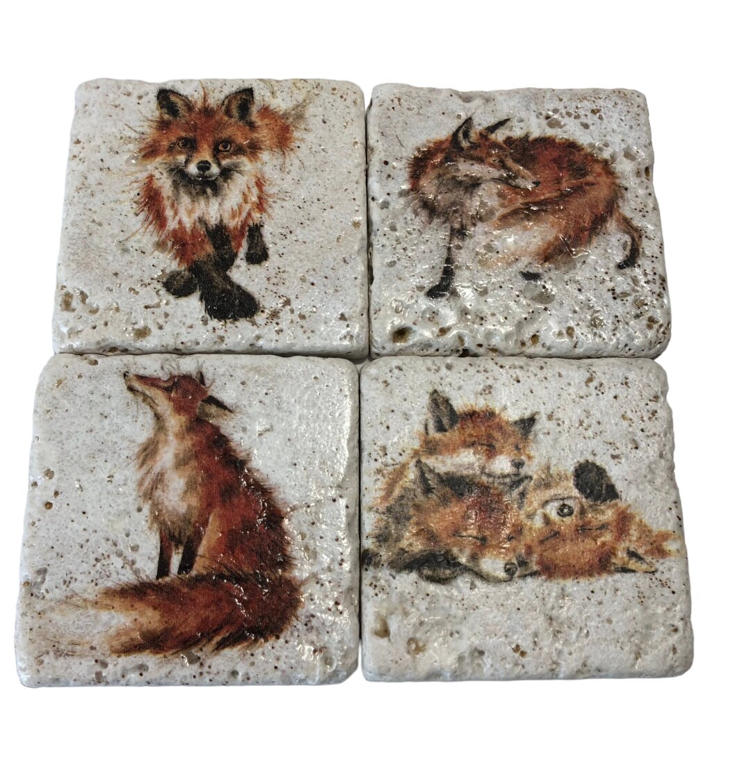 Decoupage Fox's Slate Coaster Set of 4. Mothers Day - Etsy