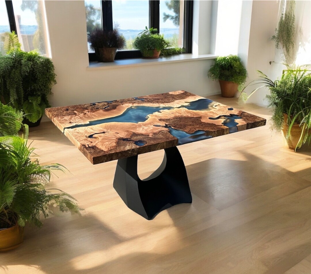 Maple Burl & Cloudy Blue Gradient Epoxy Coffee Table Wood Resin Coffee ...