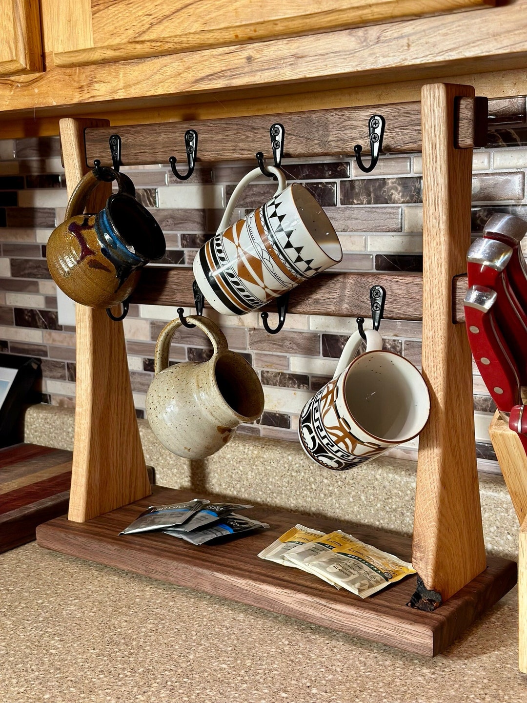 White Oak & Walnut Coffee Cup Holder | Tea Cup Organizer | Bistro ...
