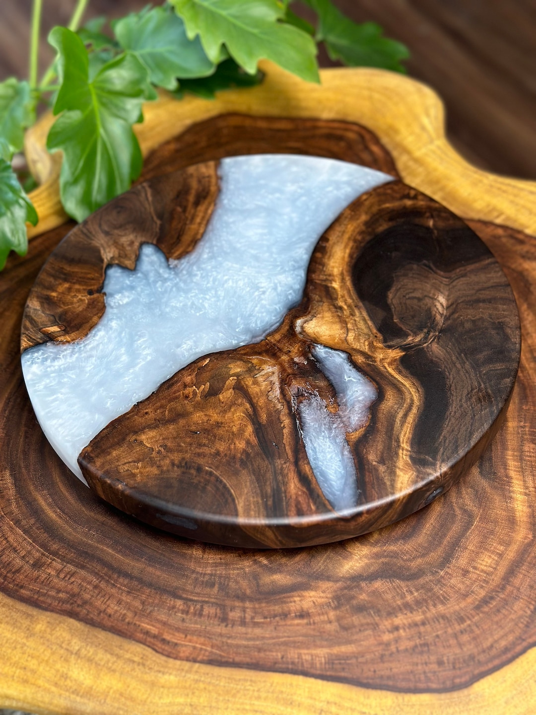 Customizable Walnut & Epoxy Lazy Susan | Wood Table Centerpiece - Etsy