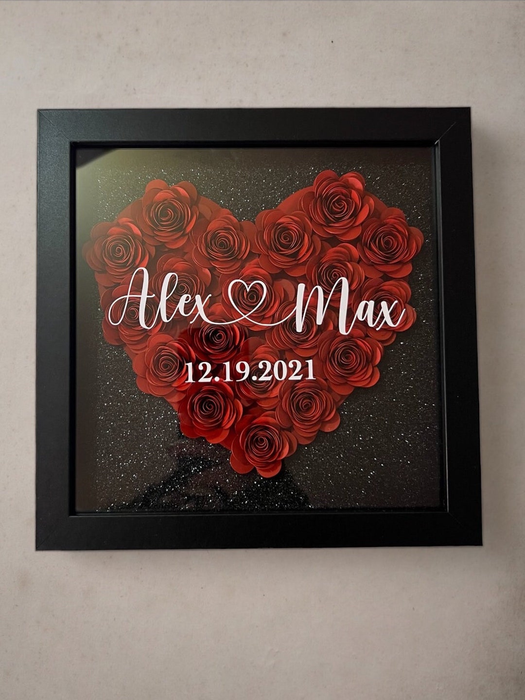 Valentines Custom Shadow Box heart Flower Box Paper Rose Shadow Box ...