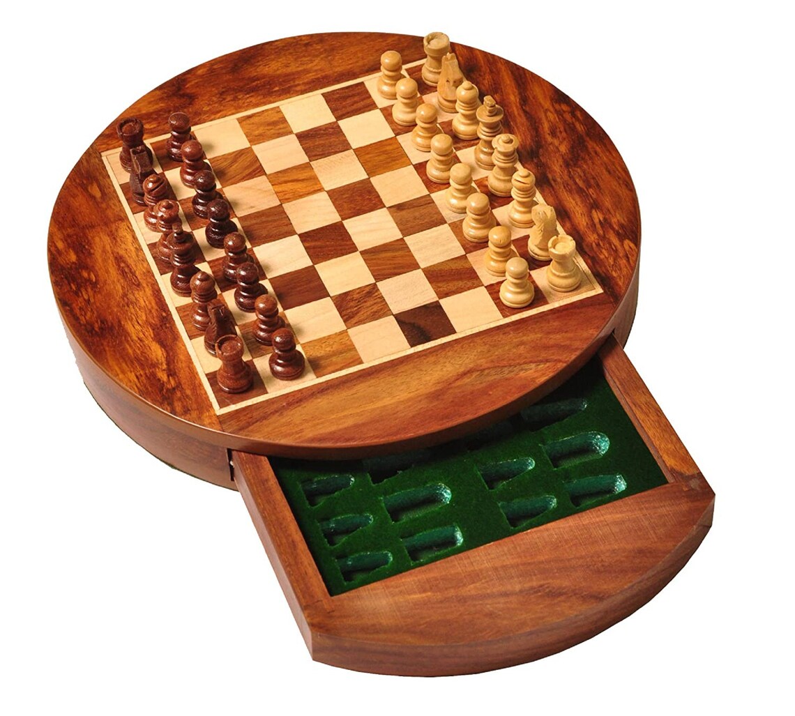 Indian Handicrafts 6X6 inches Round Wooden Chess Board Set | Etsy