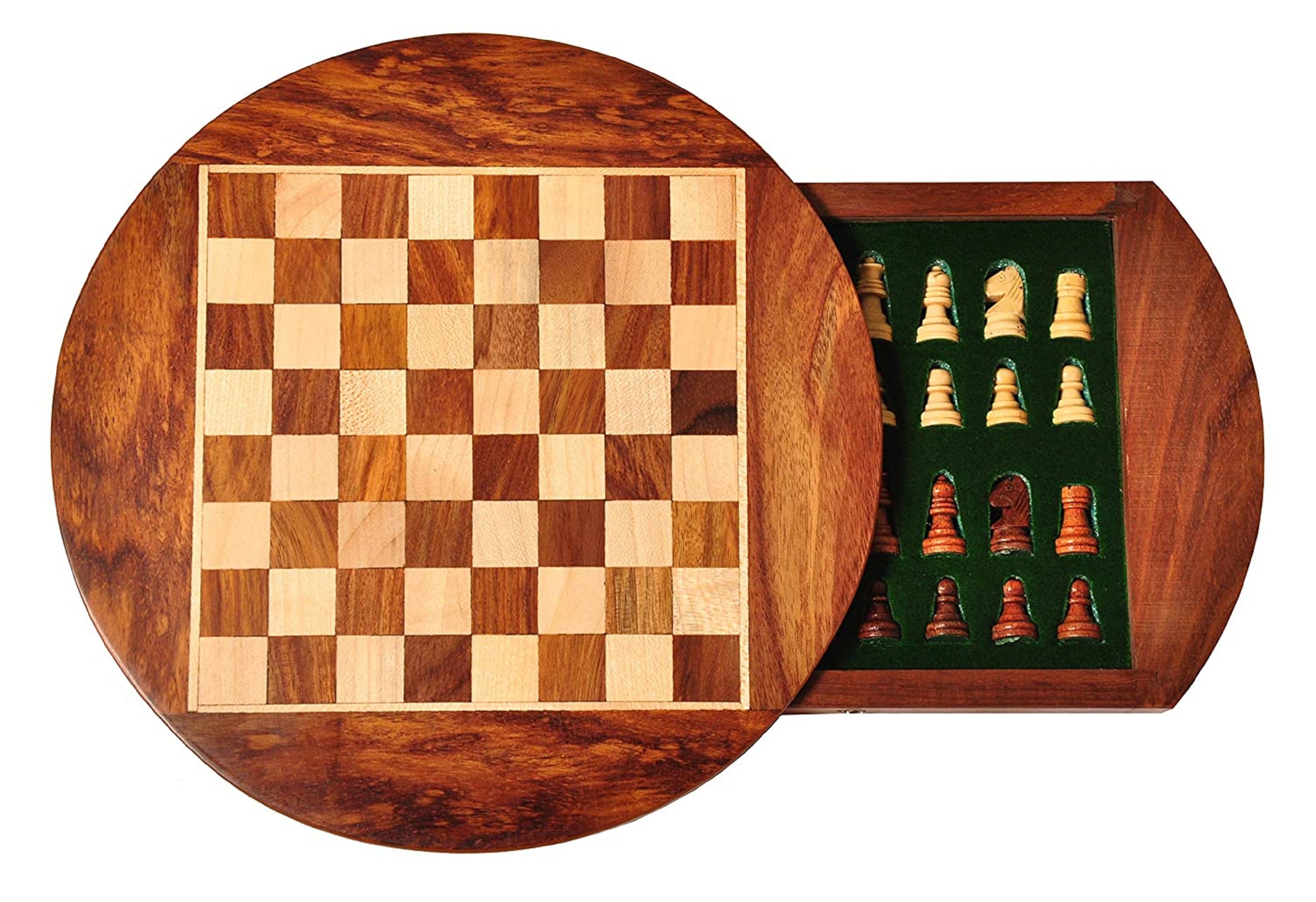 Indian Handicrafts 6X6 inches Round Wooden Chess Board Set | Etsy