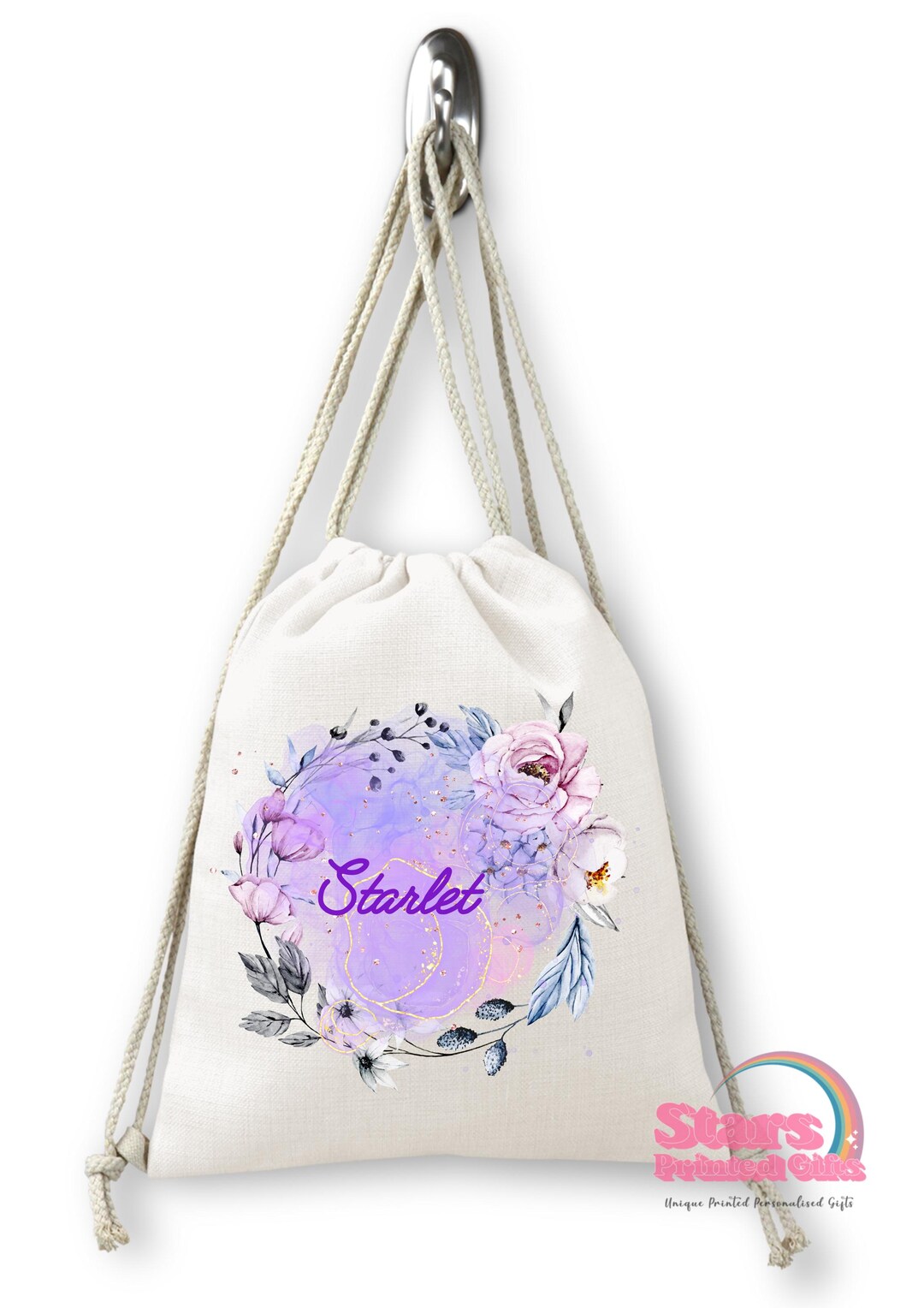 Personalised Gym Bag-pink Floral , Drawstring Backpack, Daycare Bag, Library Bag, - Etsy