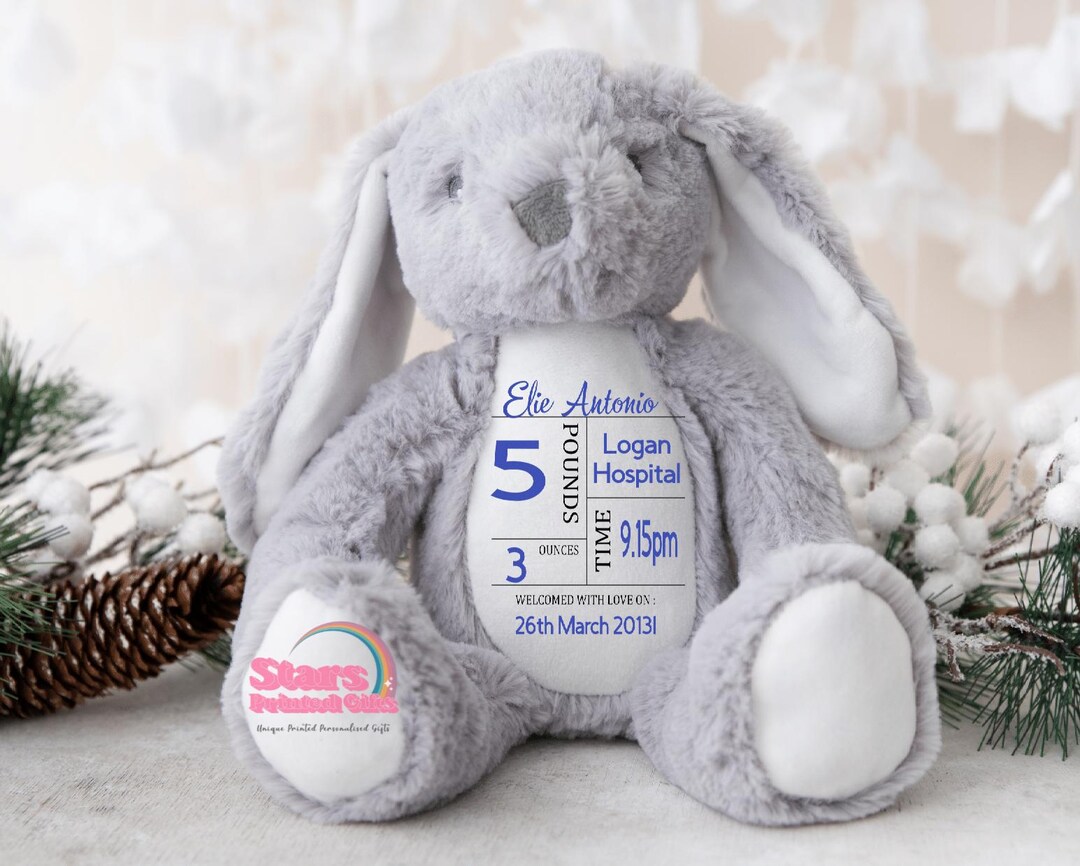 Personalised Birth Stat Plush Bunny,personalised Keepsake Plush Bear ...