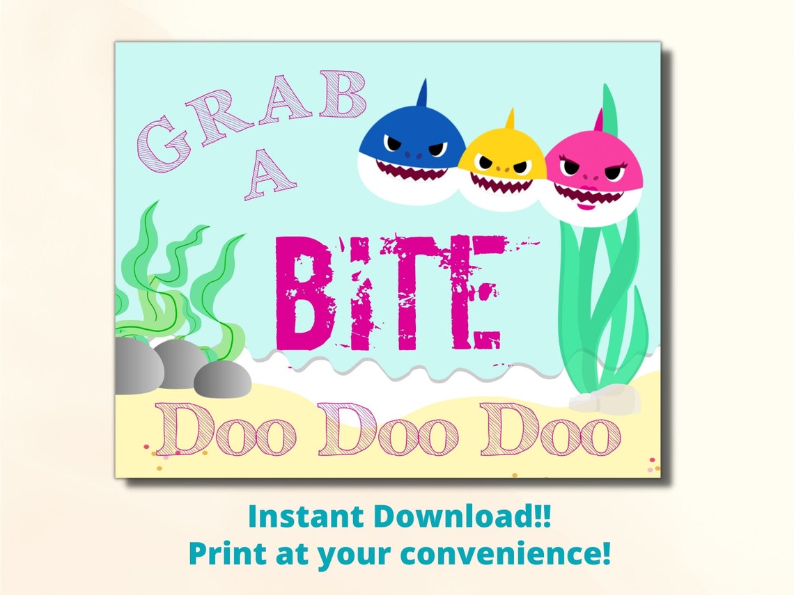 Printable Baby Shark Food & Drink Signs Pink Baby Shark Editable Sign ...