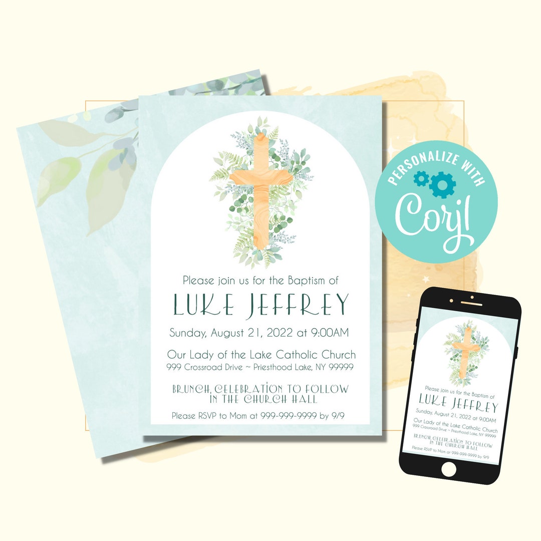 Baptism Invitation Template Christening Invitation Boy Baptism ...