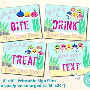 Printable Baby Shark Food & Drink Signs | Pink Baby Shark Editable Sign ...