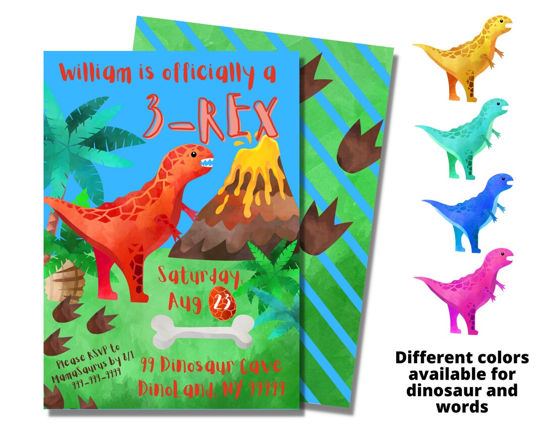 Three-rex Dinosaur Birthday Invitation | Printable Dinosaur Birthday ...