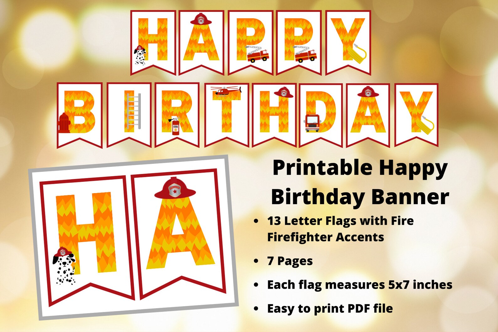 Happy Birthday Banner | Firefighter Birthday Banner | Fireman Birthday ...