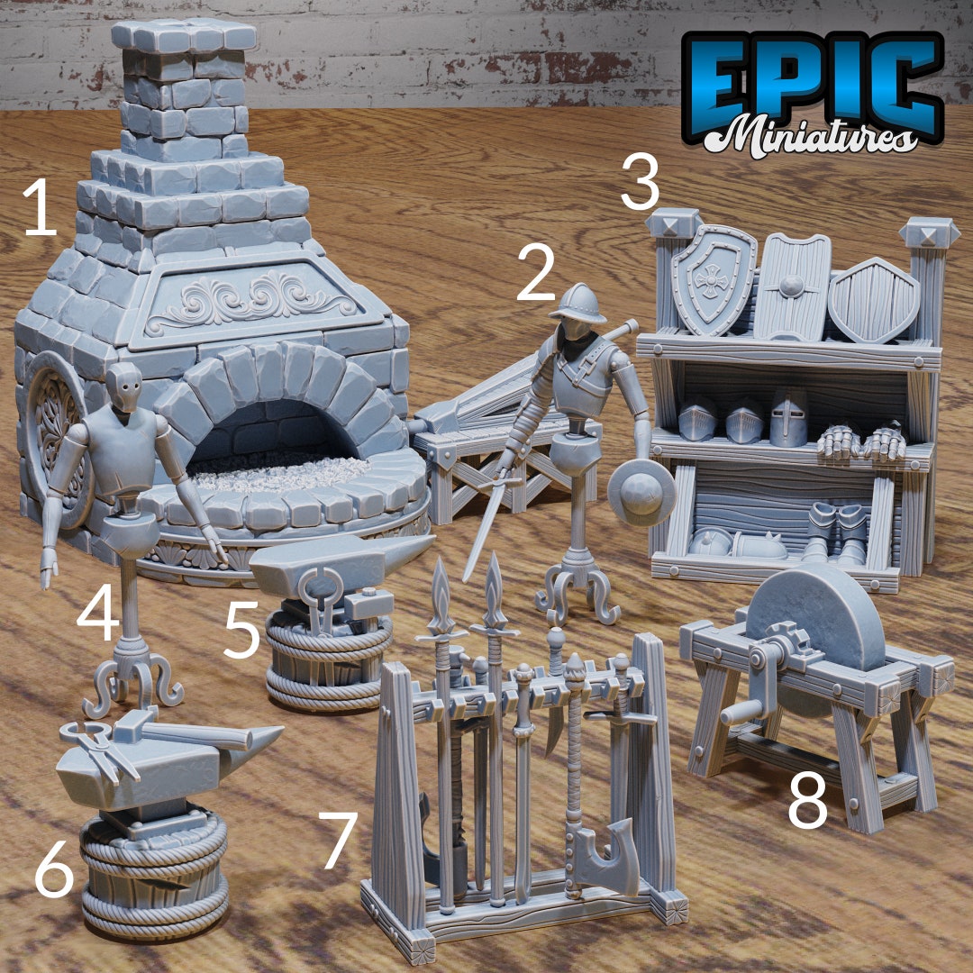 Blacksmith Scatter Terrain - Epic Miniatures | Mighty Heroes | 28mm | 32mm | Forge | Anvil ...