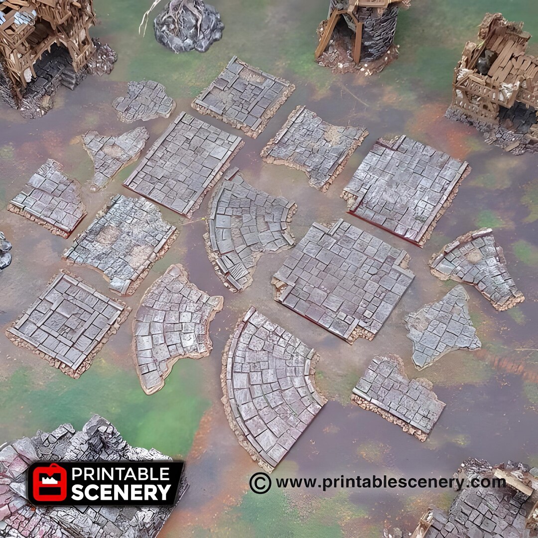 Roads of Ruin, 22 Piece Flagstone Streets, 15mm, 28mm, 32mm - Printable ...