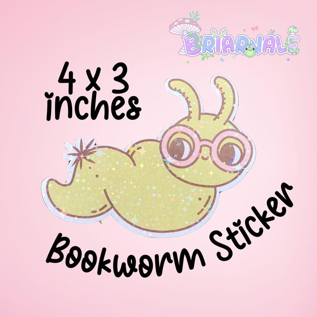 Holographic Bookworm Sticker | 4" Vinyl Rainbow Book Sticker | Cute ...