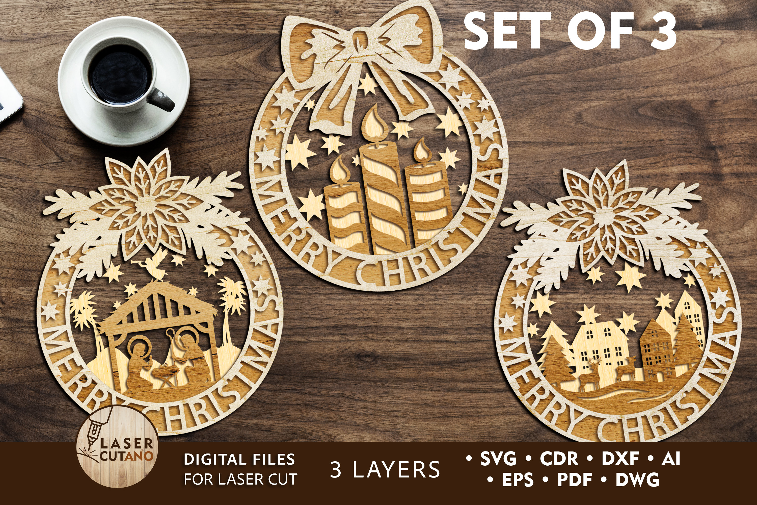 CHRISTMAS Ornaments SVG Laser Cut Files and Laser Christmas - Etsy