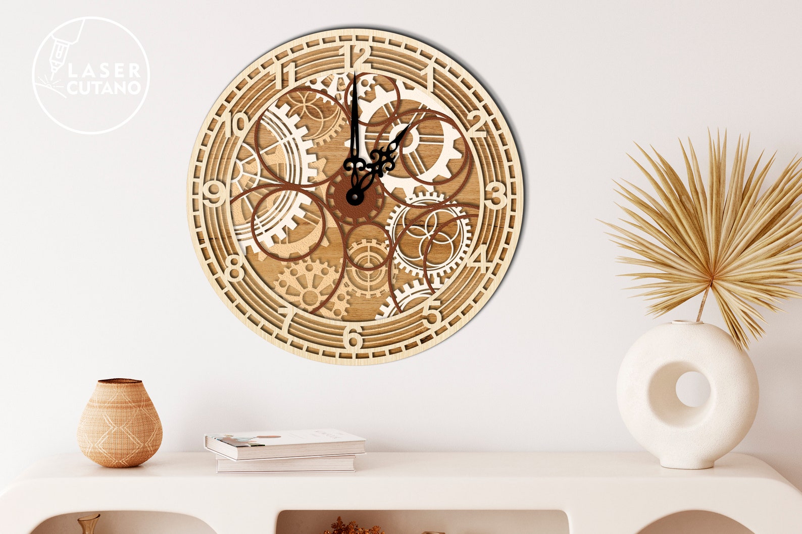 WATCH Laser Cut File Wood Cutting File and Laser Cut Wall Clock Vector ...