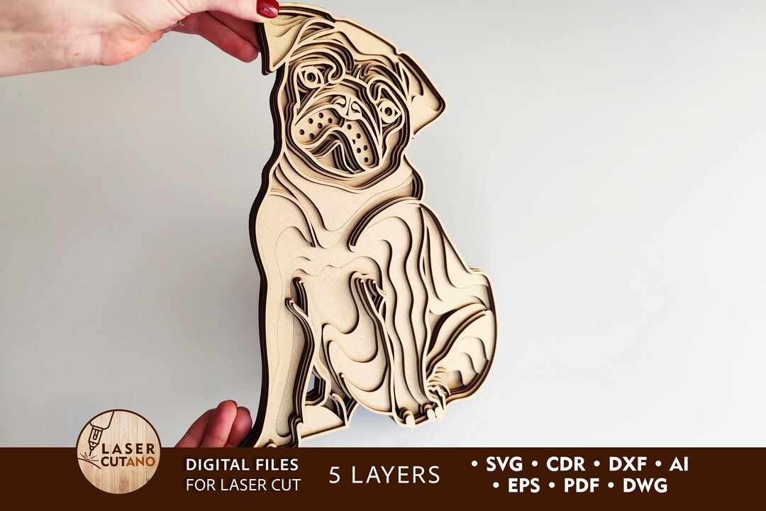 PUG DOG Laser Cut Files Svg Dog File and Dog Dxf Wood, Layered Dog Svg ...