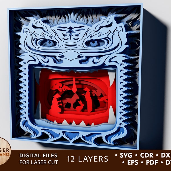 Chinese Dragon Shadow Box Svg - Etsy