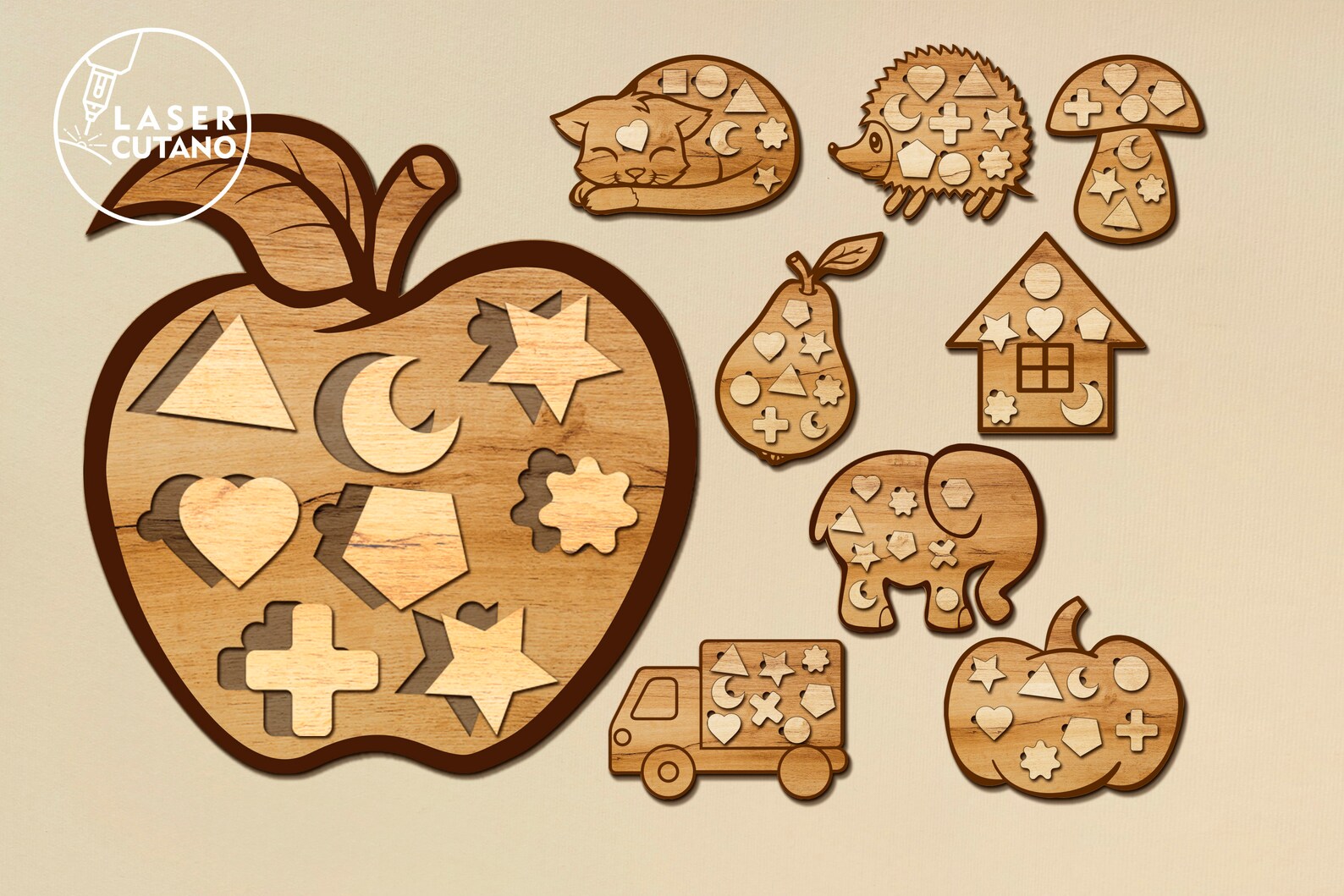 Montessori Kids Puzzle Laser Cut File Shape Sorter and Laser Cut Puzzle ...