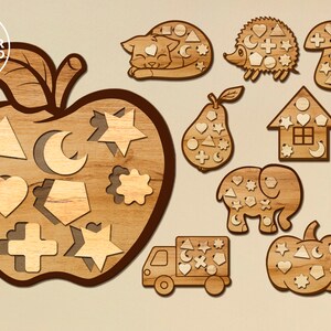 Montessori Kids Puzzle Laser Cut File Shape Sorter and Laser Cut Puzzle ...