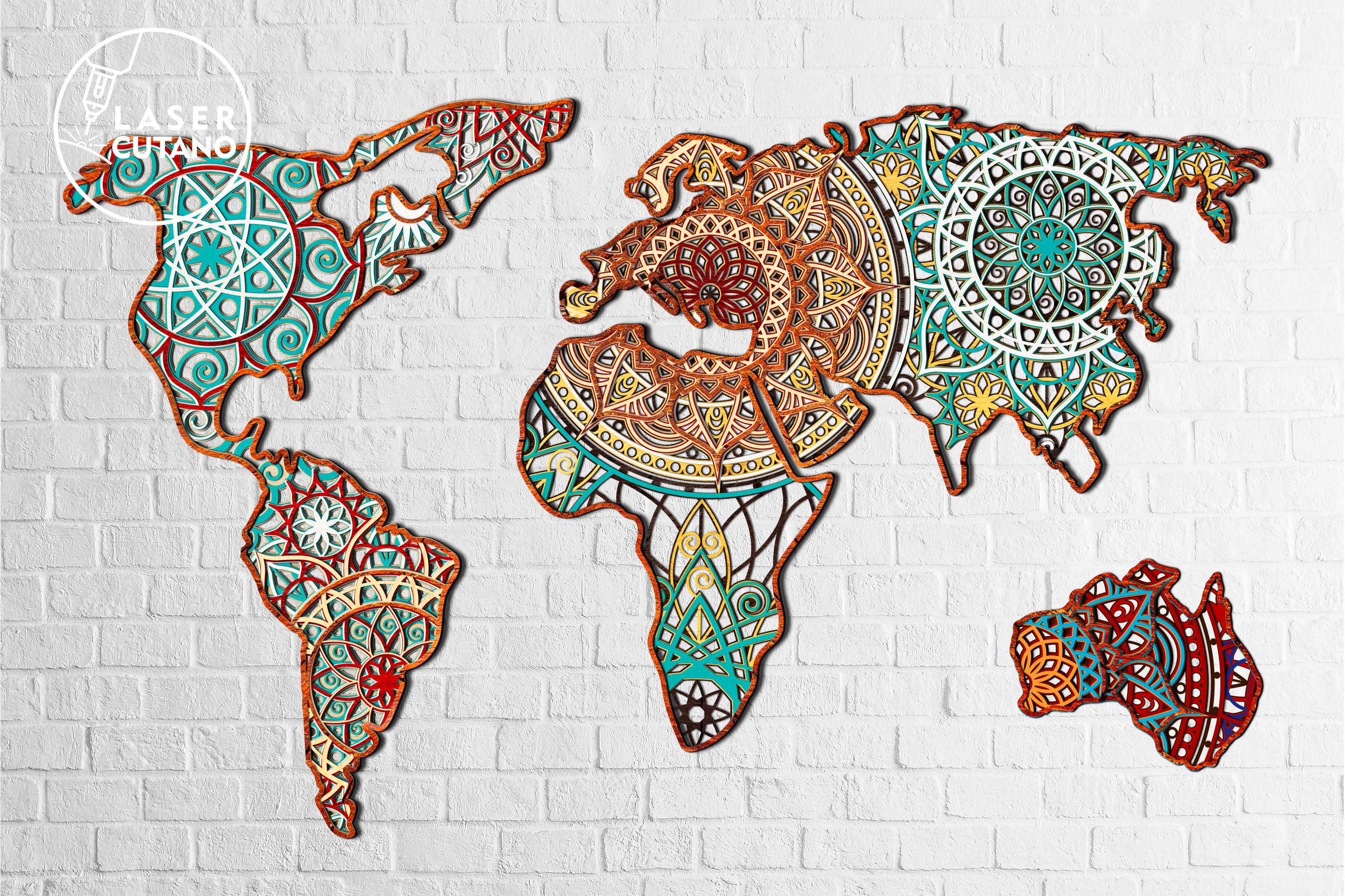 Laser Cut Files MANDALA MAP Svg Cricut Files and 3d Wooden Map Template ...