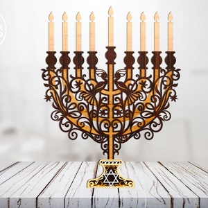 MENORAH Laser Cut File Hanukkah Svg 3D and Menorah Candles Laser ...