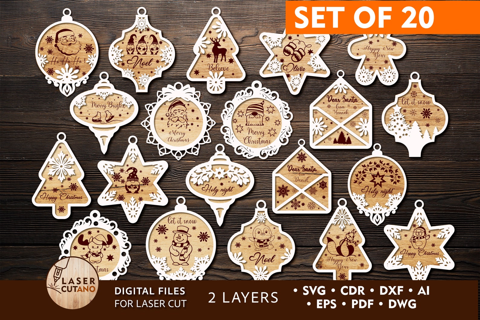 CHRISTMAS ORNAMENTS Laser Files Cut Svg Dxf and Laser Christmas Gifts ...