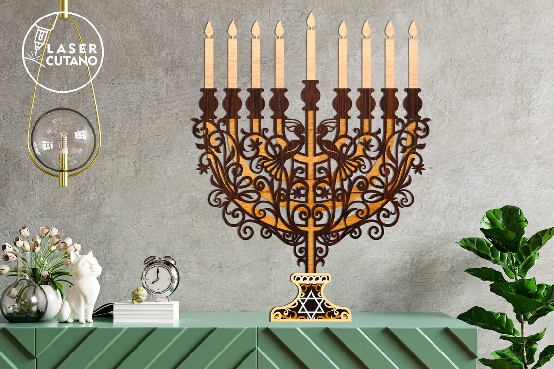 MENORAH Laser Cut File Hanukkah Svg 3D and Menorah Candles Laser ...
